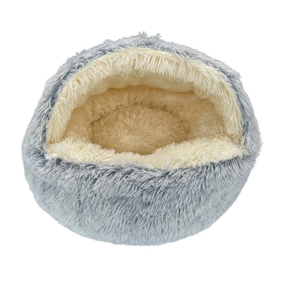Donutseng hundehule med plys, meleret grå